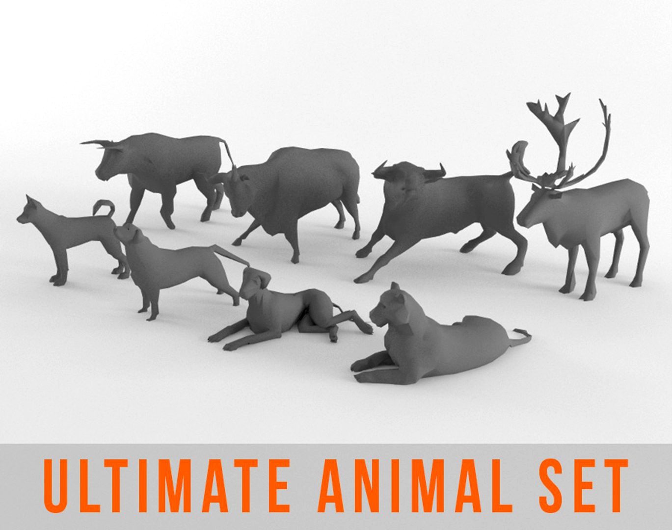 Ultimate Low Poly Animal Bundle Set Pack Bull Deer Dog Tiger 3d model