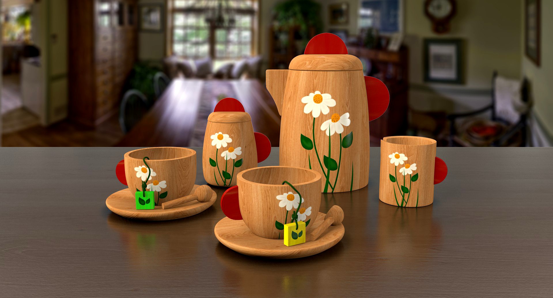 Wooden Tea Set 3d model