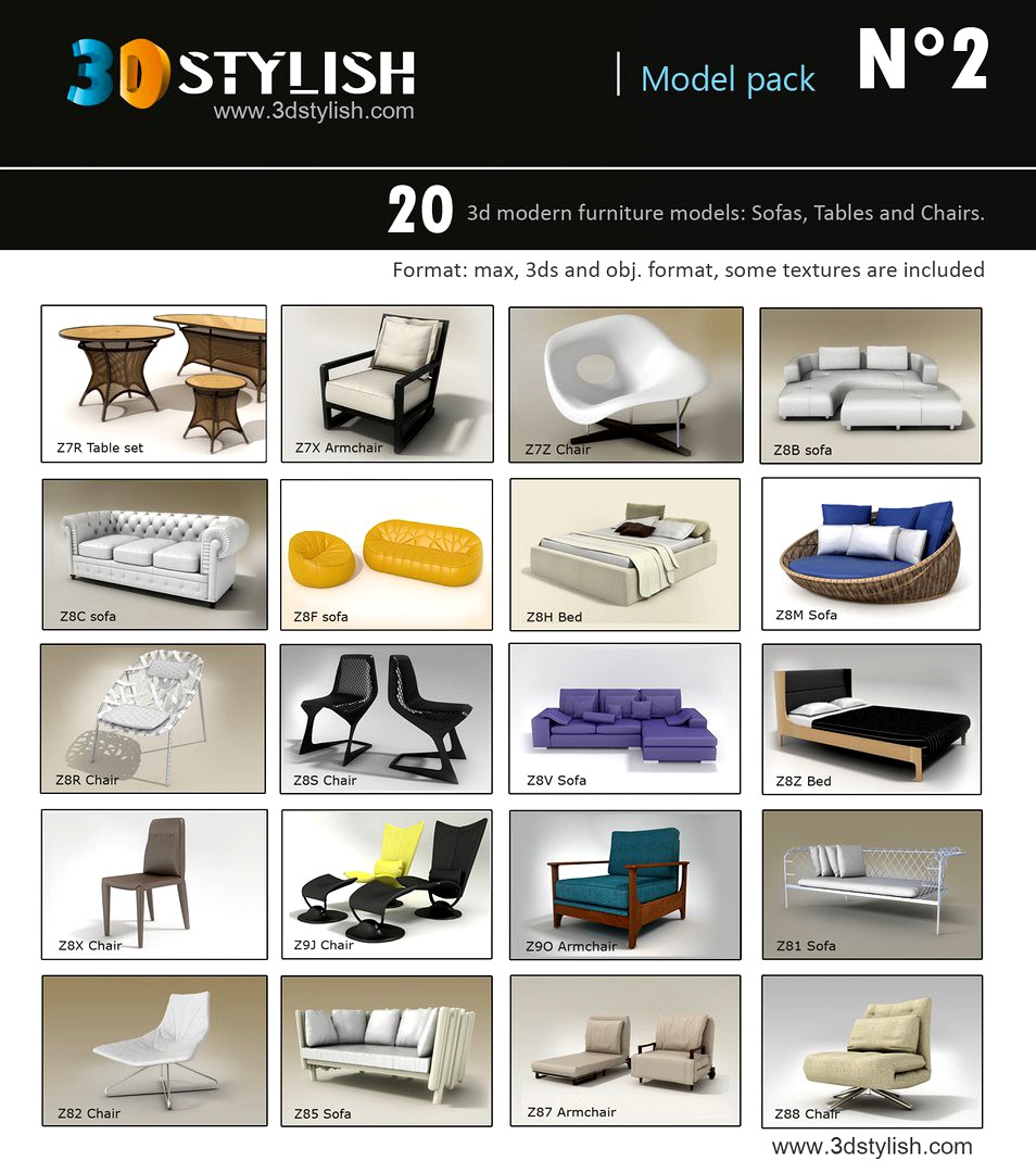 20 furniture model pack 3d