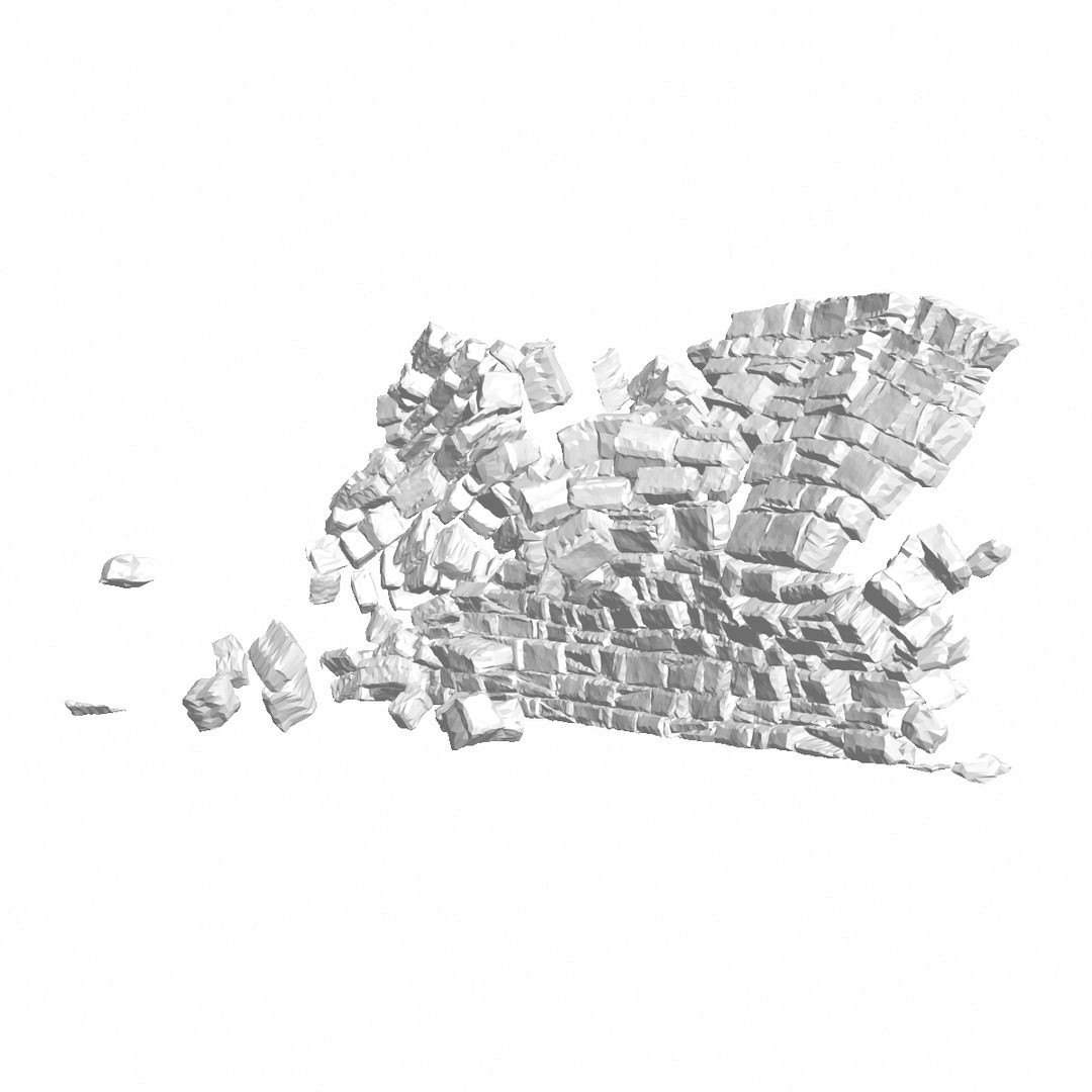 Stone wall collapse. Realistic animation 3d model