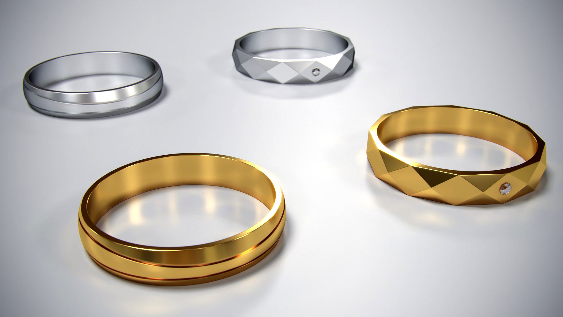 Rings faceted and lines. To 3D print model