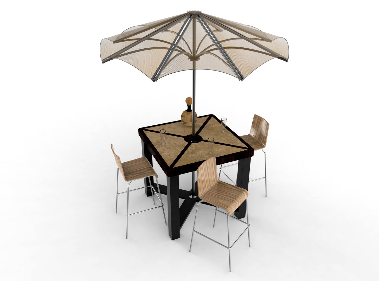 Tabel Chair and Umbrella 3d model