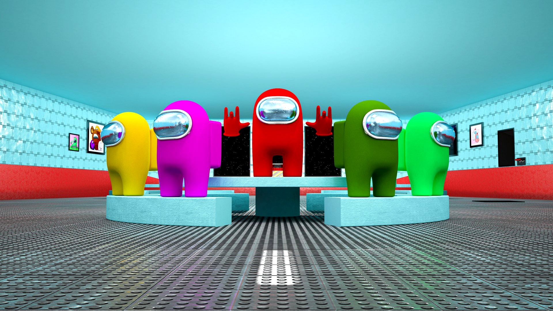 Among us 3d full scene modeling on cafeteria