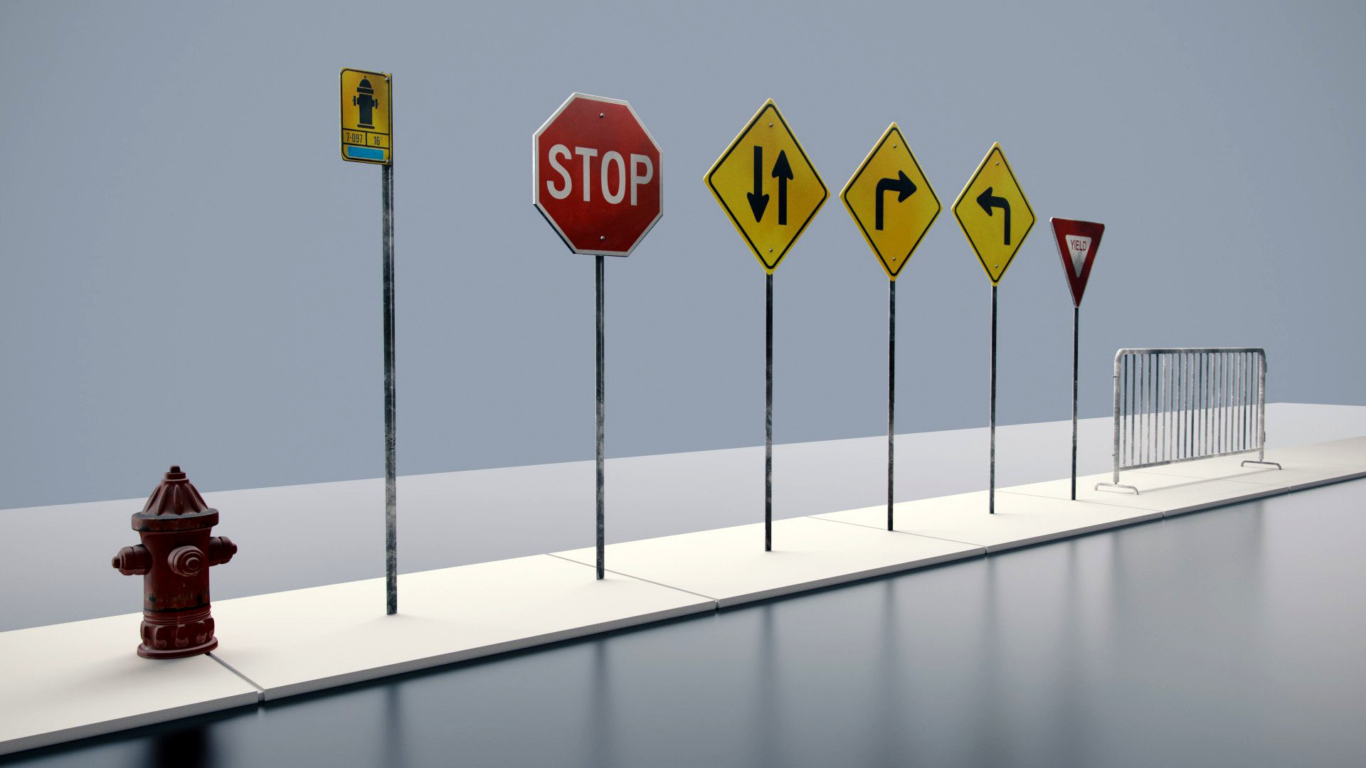 Road Signs and Props 3d model