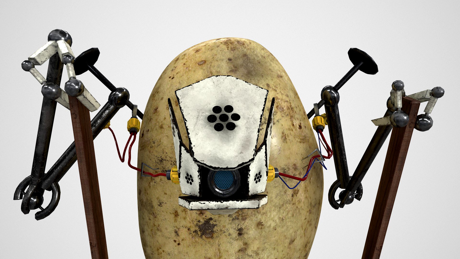 Robot potato on stilts 3d model