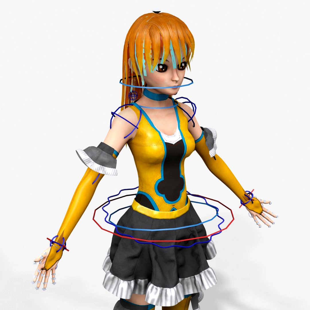 Anime Girl Low Poly Character Rigged With Clothes 3d Model