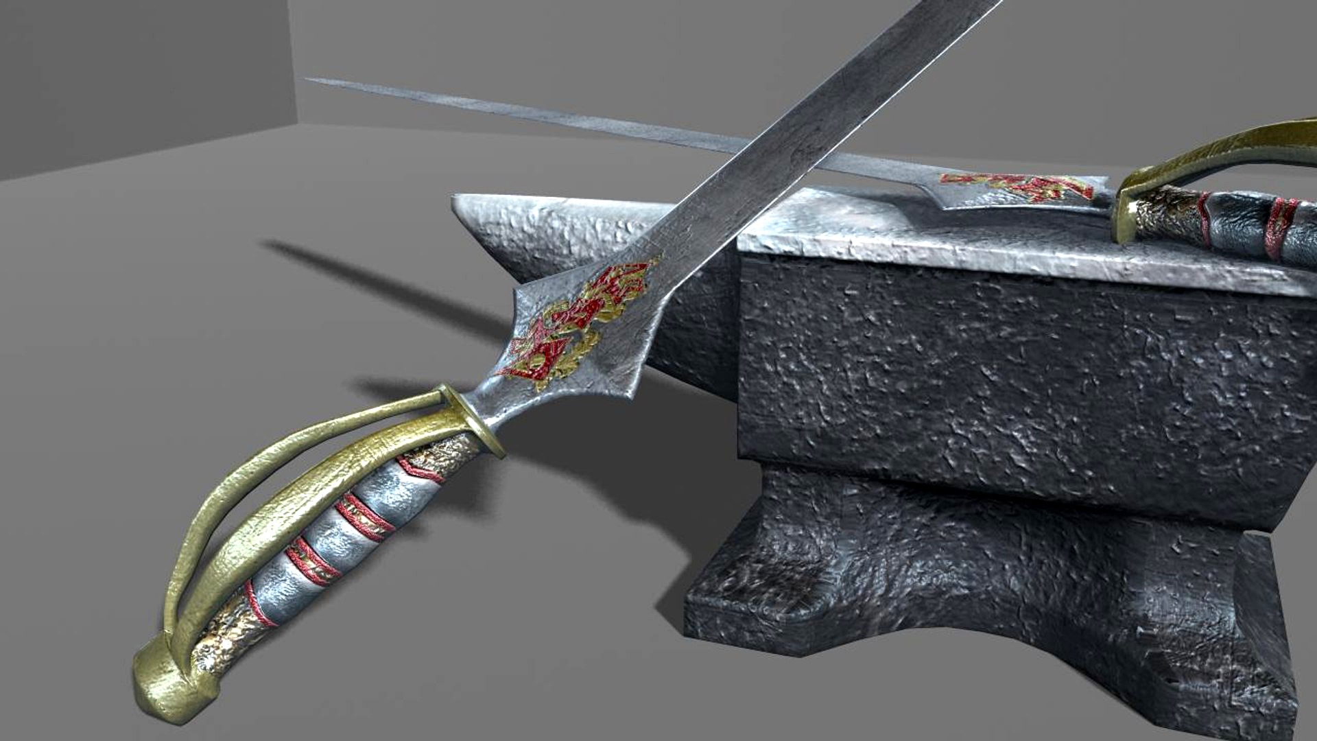 Medieval Sword A and Anvil 3d model