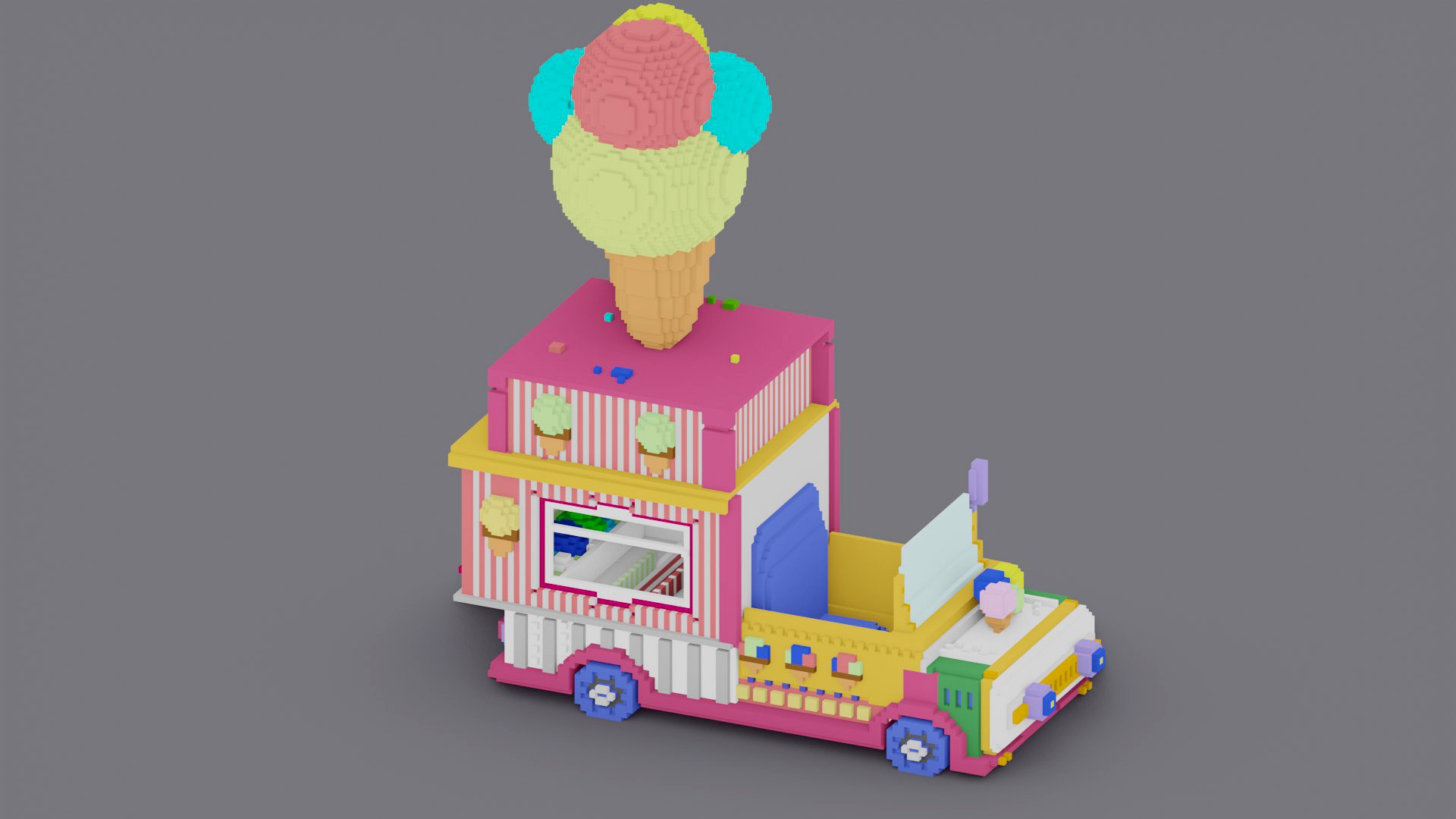 Ice cream truck low poly toy 8 bit style 3d model