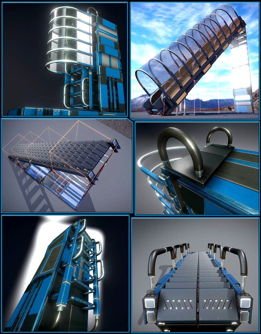 Sci-Fi Ladders and Stairs Blue 3d model