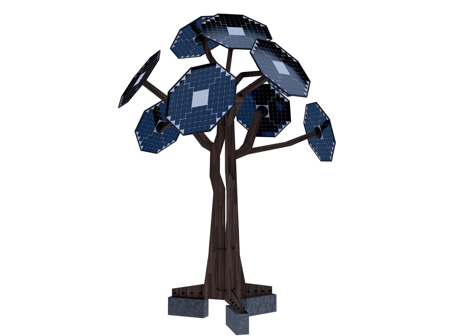 3D solar energy tree octagonal panels model