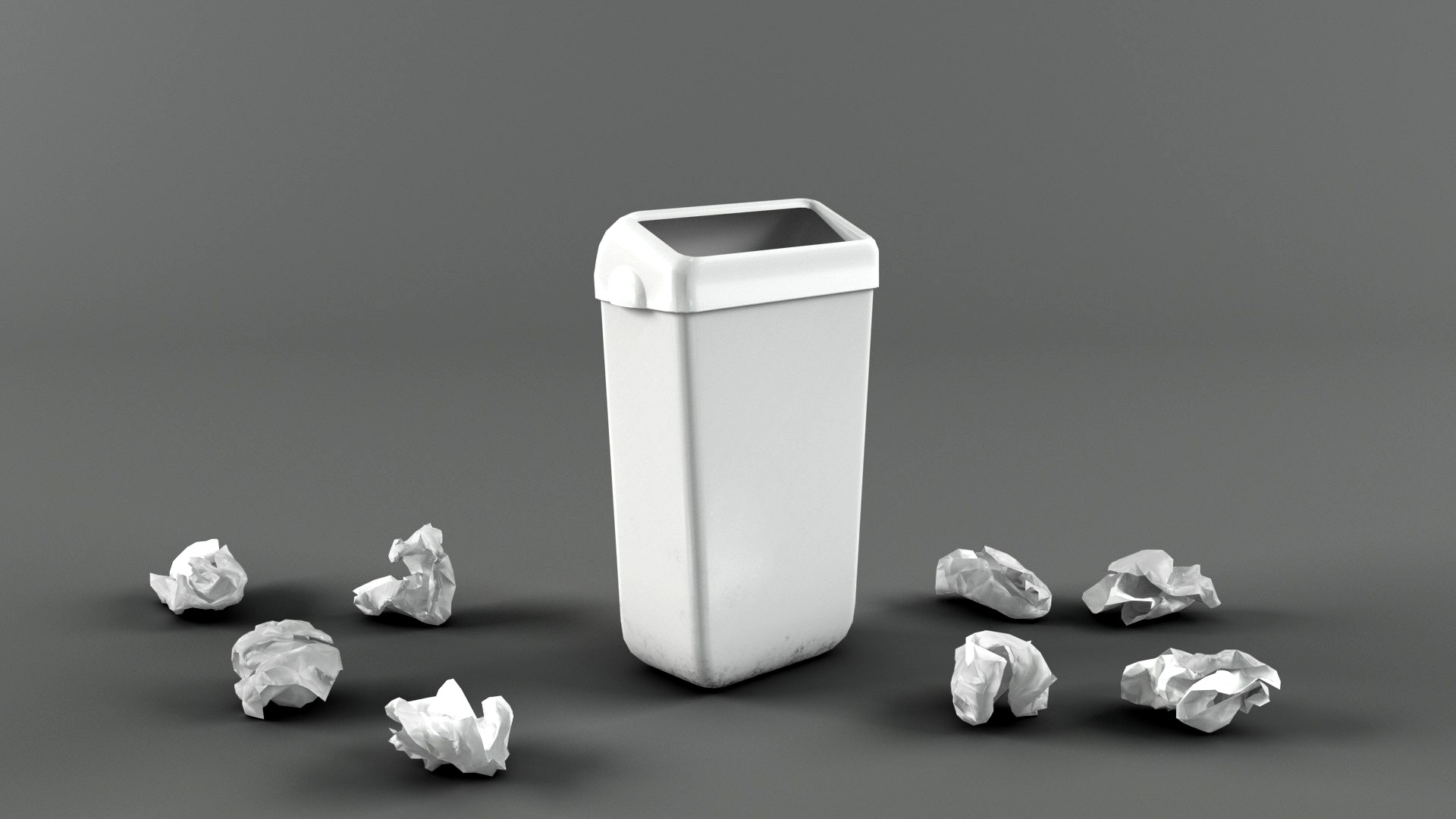 Trash bin and crumpled paper LowPoly PBR 3d model