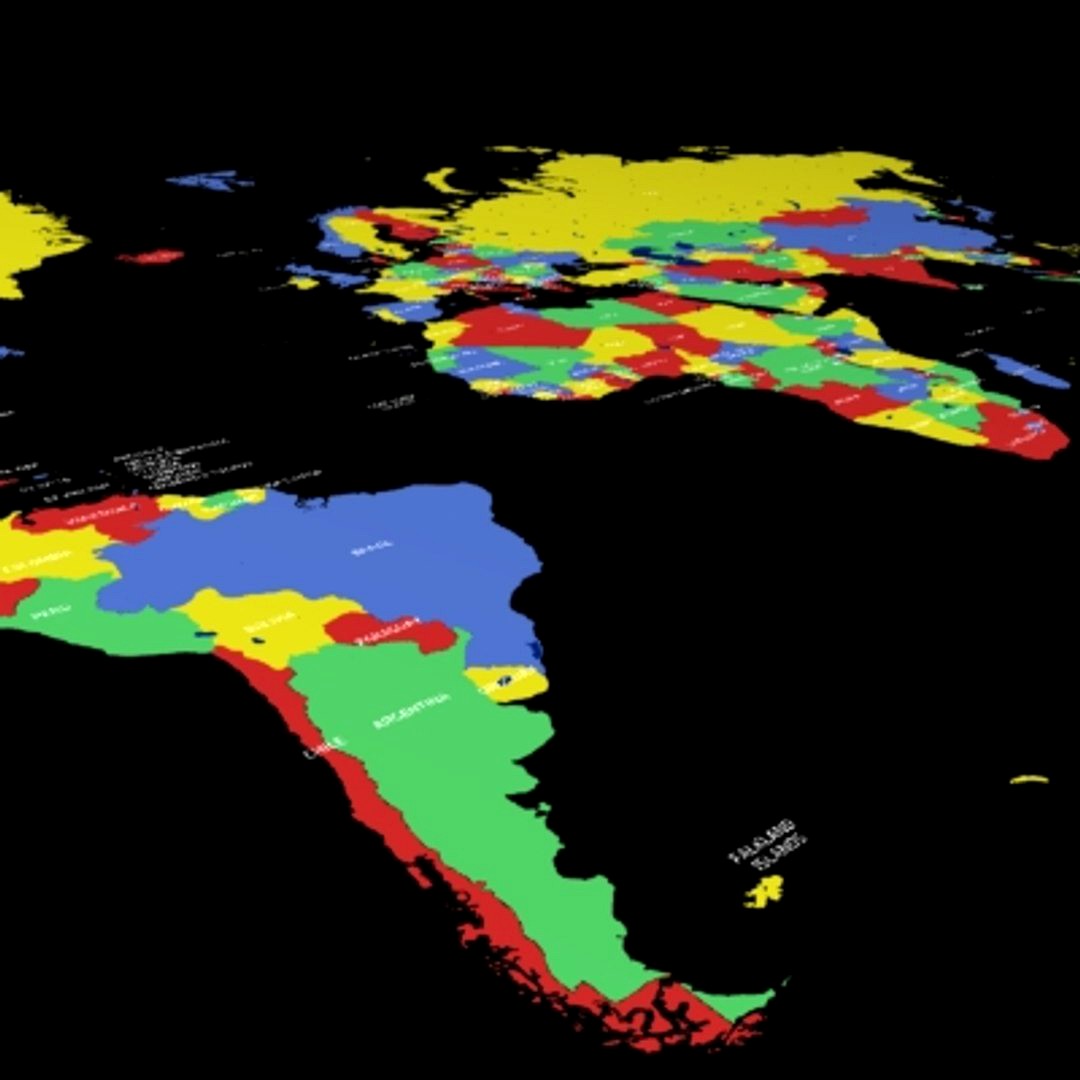 world map with countries names 3ds model