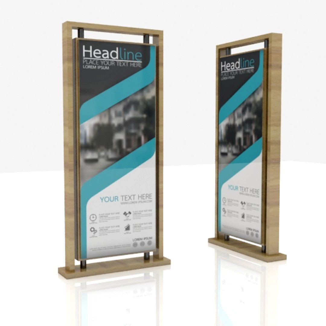 Wooden Panel and Vertical Banner 3d model