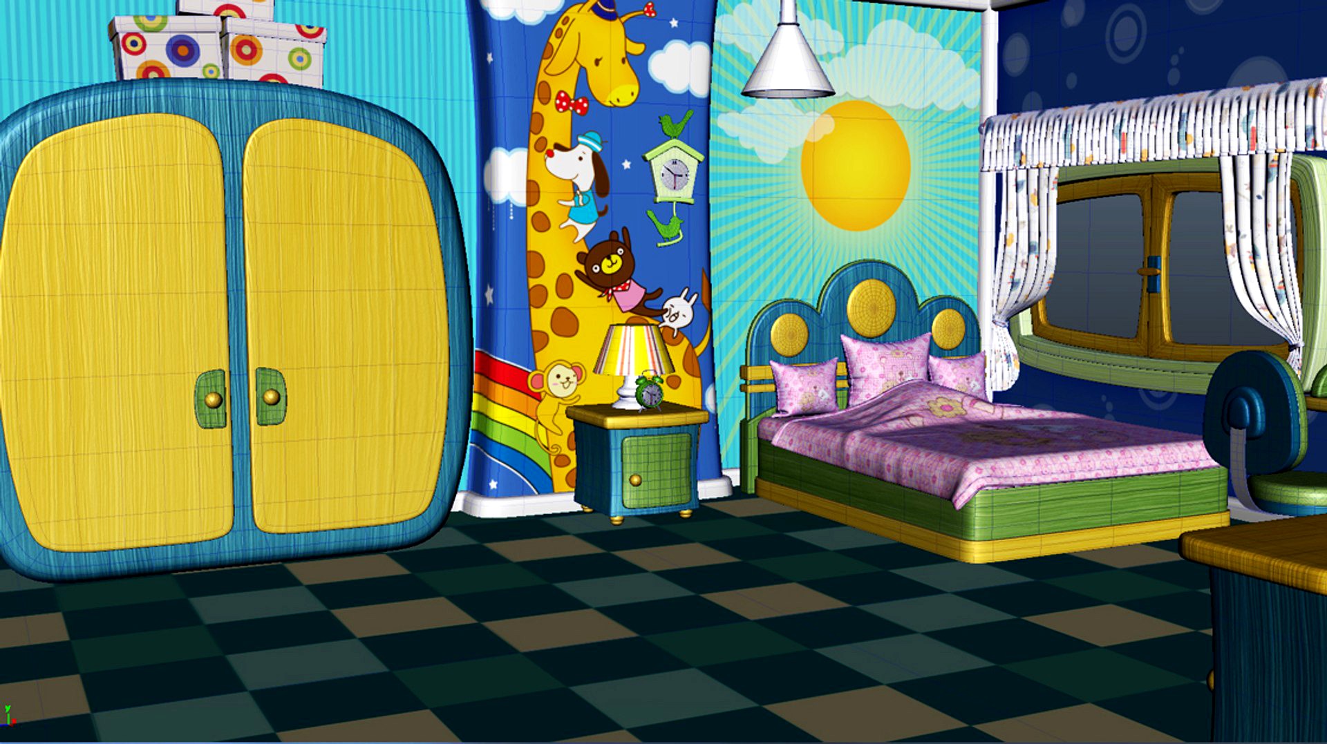 Cartoon kids room interior 3d model