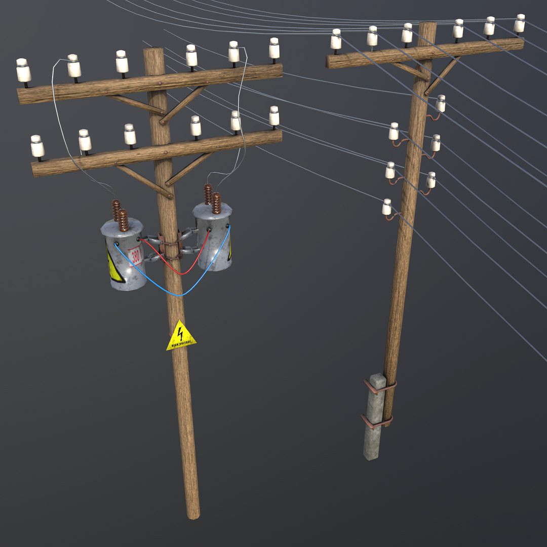 set of electric poles Low-poly 3d model