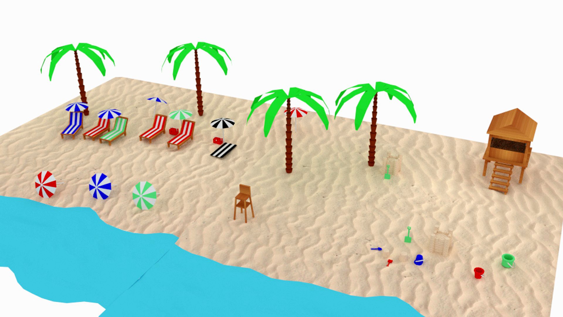 Beach Scene Lowpoly Basic 3d model