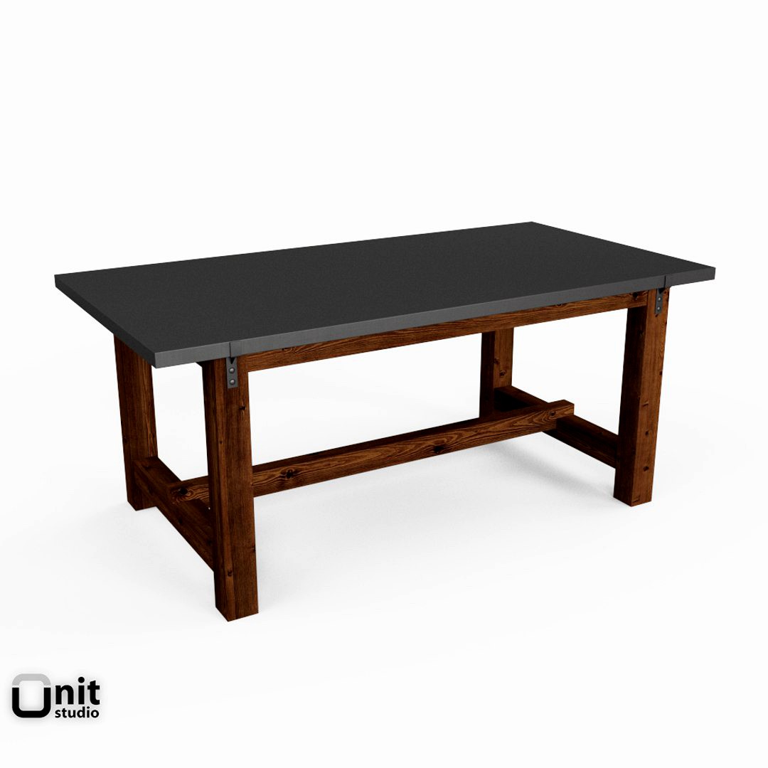 Reclaimed Wood & Zinc-Top Strap Rectangular Dining Table by Restoration Hardware 3d model