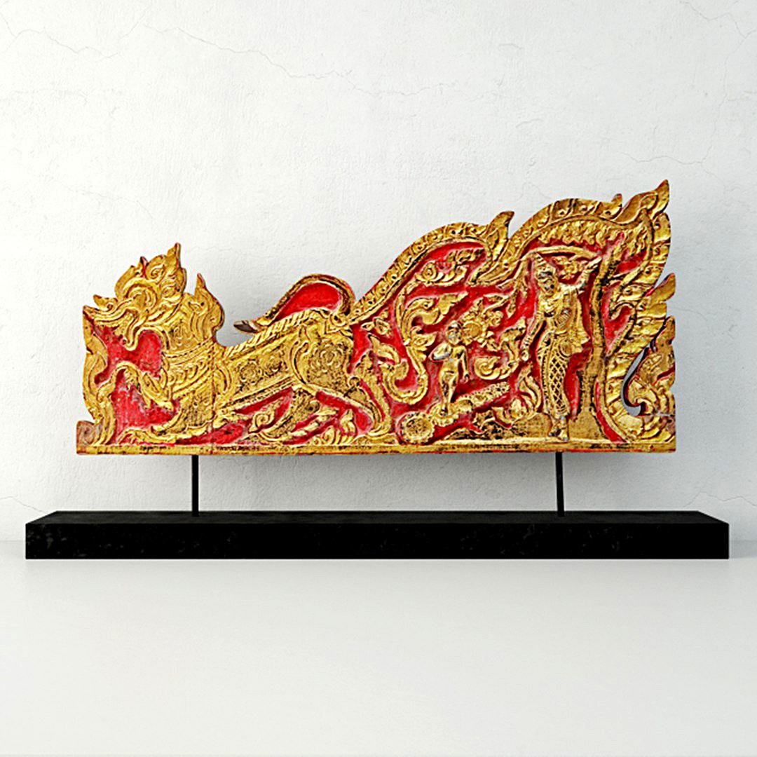 Antique Thai Monks Gilded Throne Side Panel 3d model