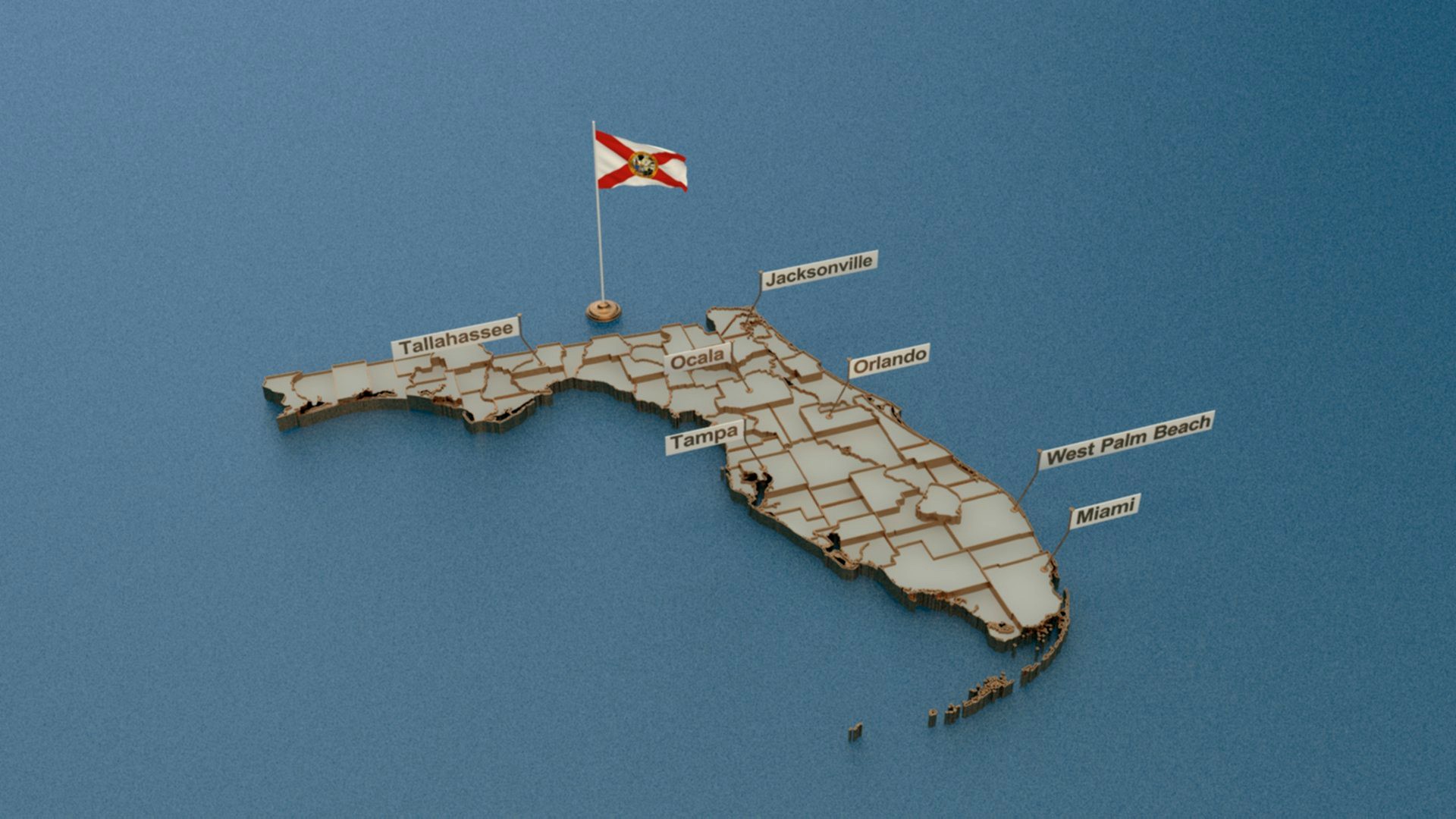 Florida detailed Map with Animated Flag 3d model