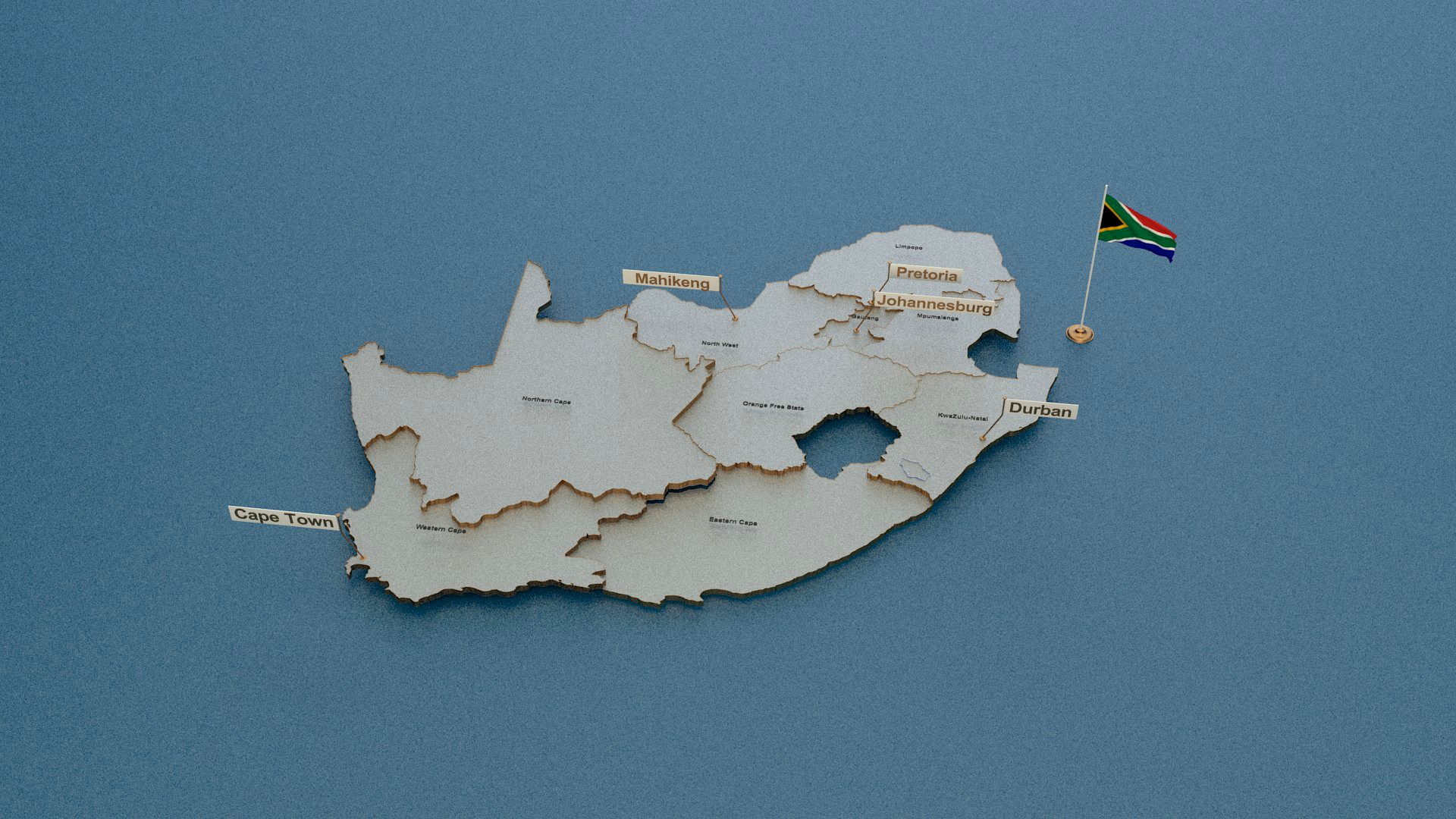 South Africa detailed Map with Animated Flag 3d model