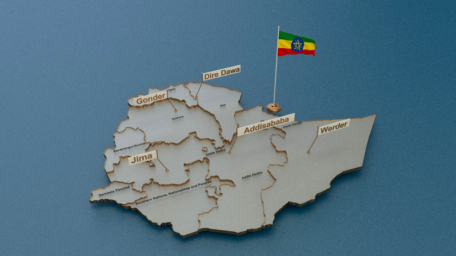 Ethiopia detailed Map with Animated Flag 3d model