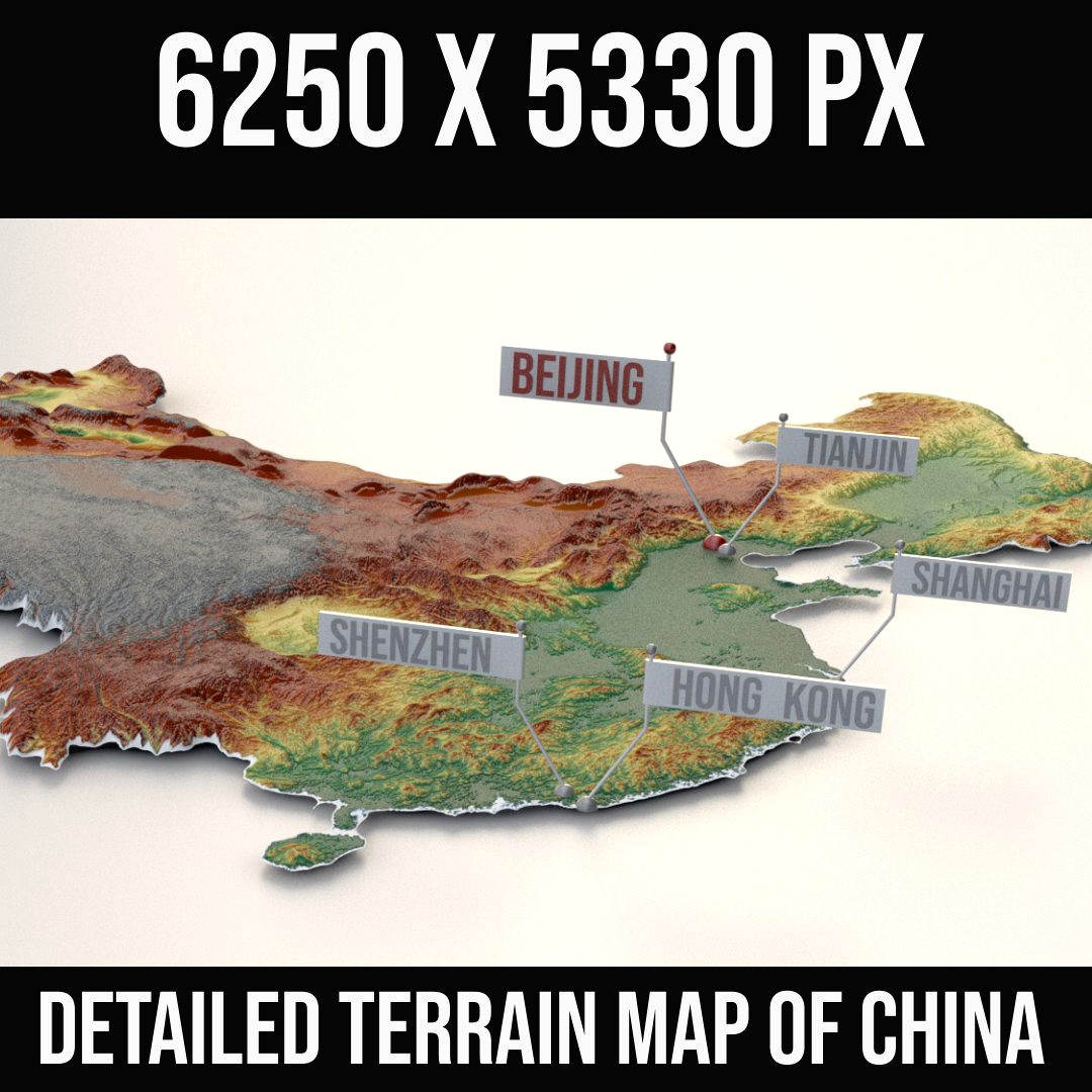 Detailed Terrain Map of China 3d model