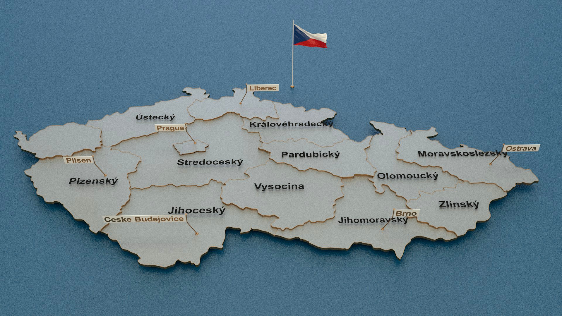 czech detailed Map with Animated Flag 3d model