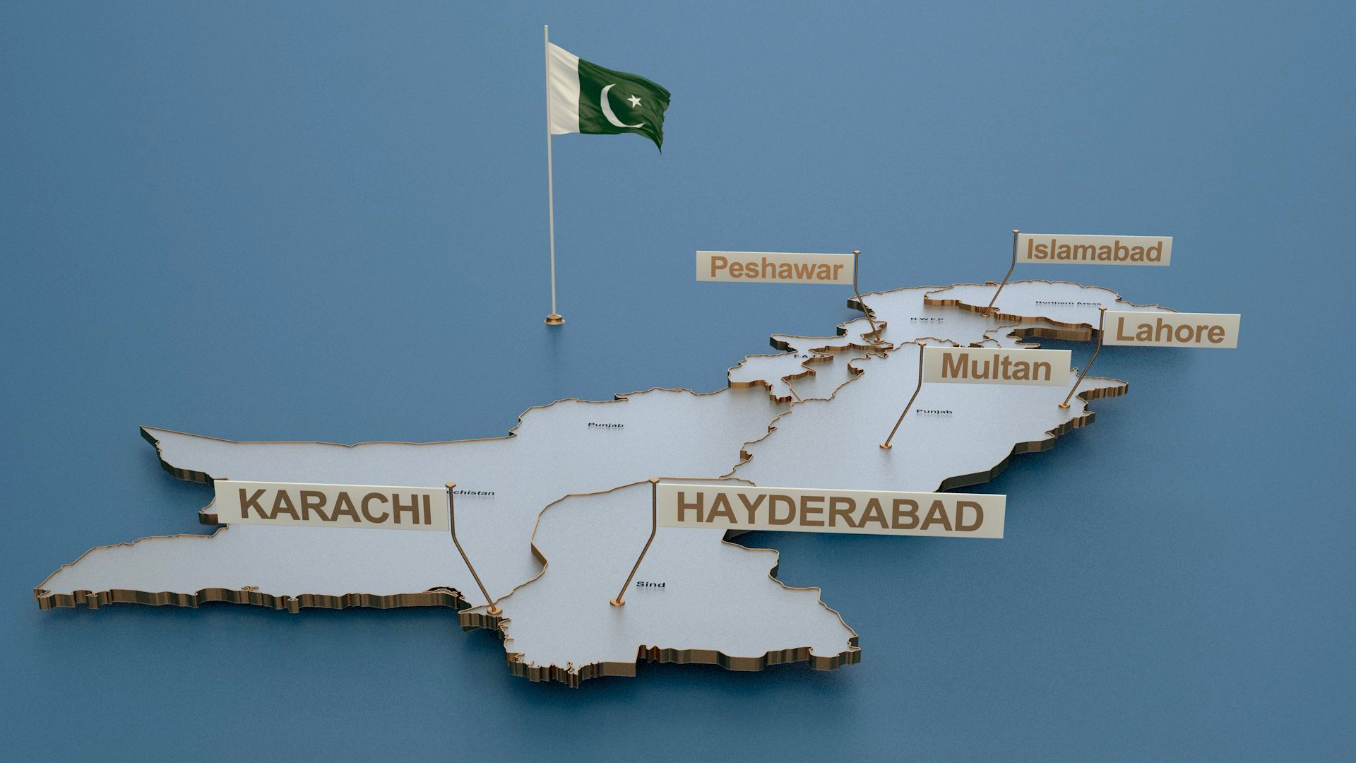 Pakistan detailed Map with Animated Flag 3d model