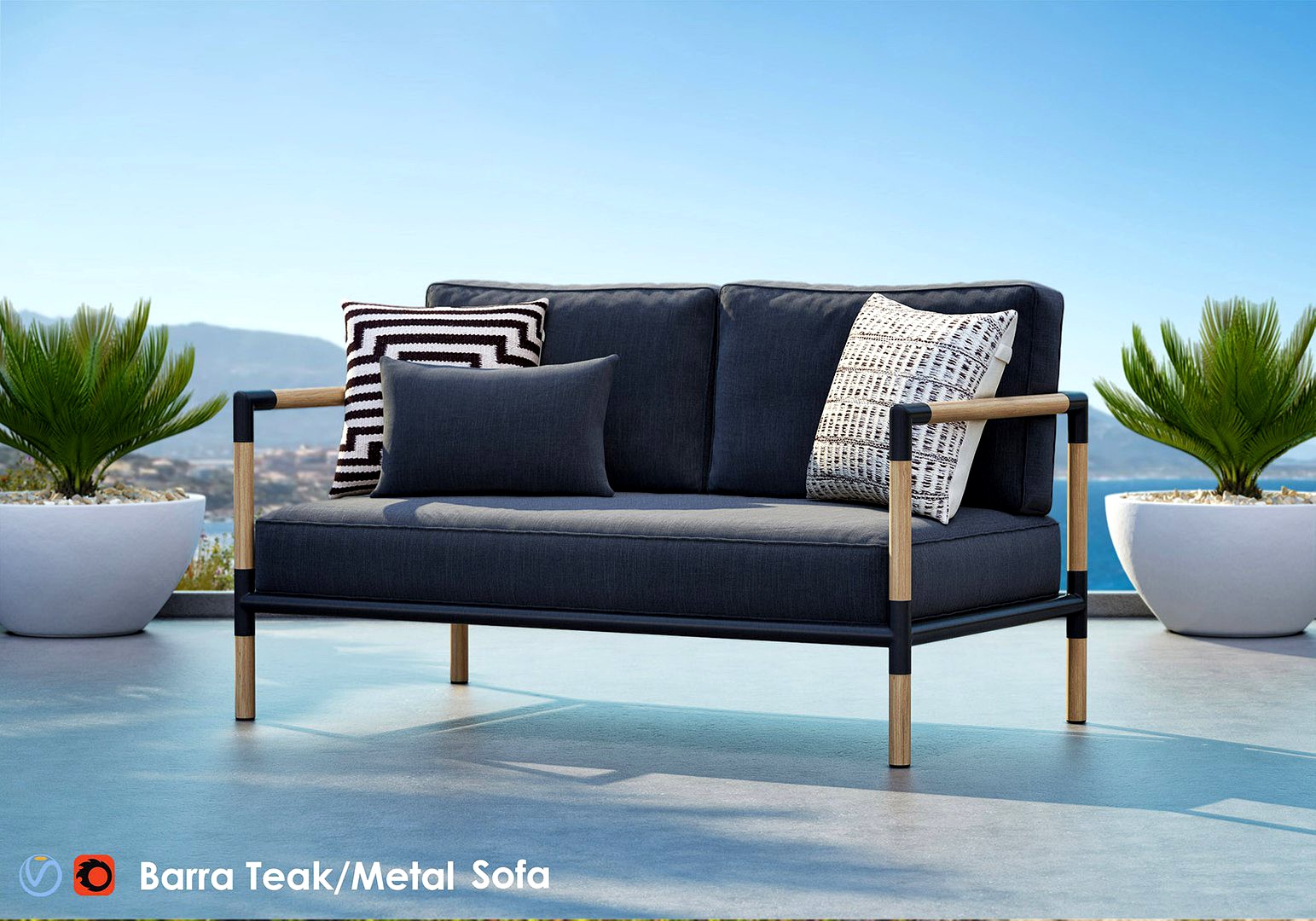 Barra Teak/Metal Sofa 3d model