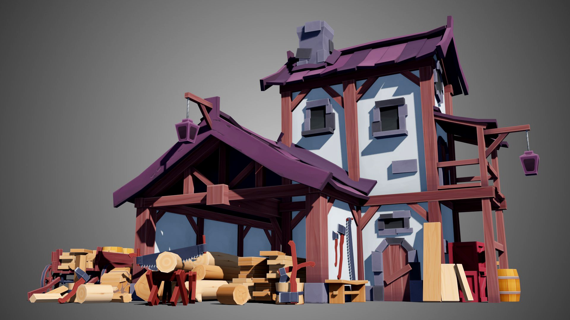 Medieval Woodcutter Sawmill 3d model