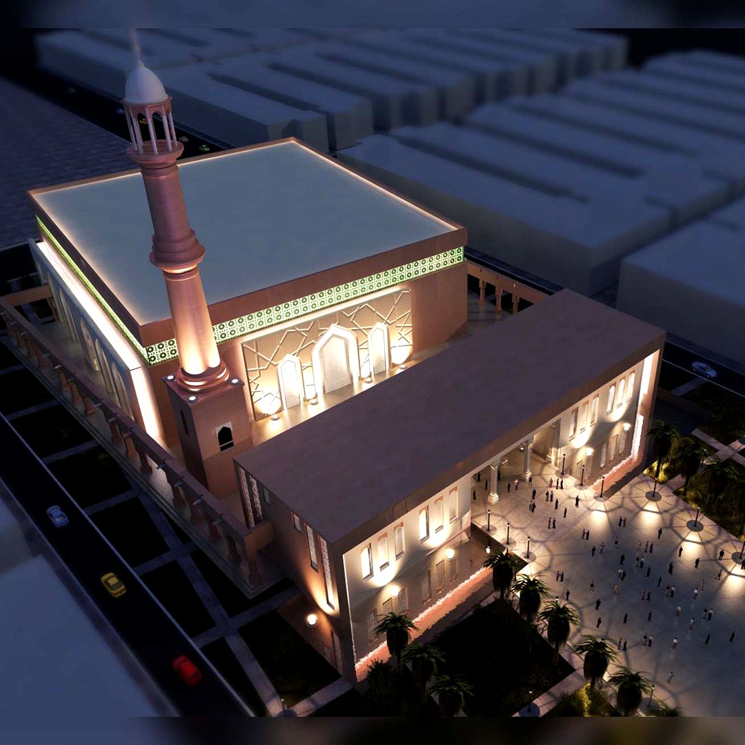 Mosque model religious worship building or masjid 3d