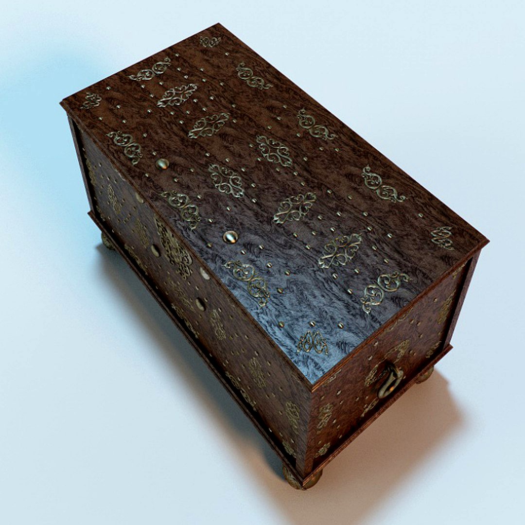 Antique Wooden Chest Trunk 3d model
