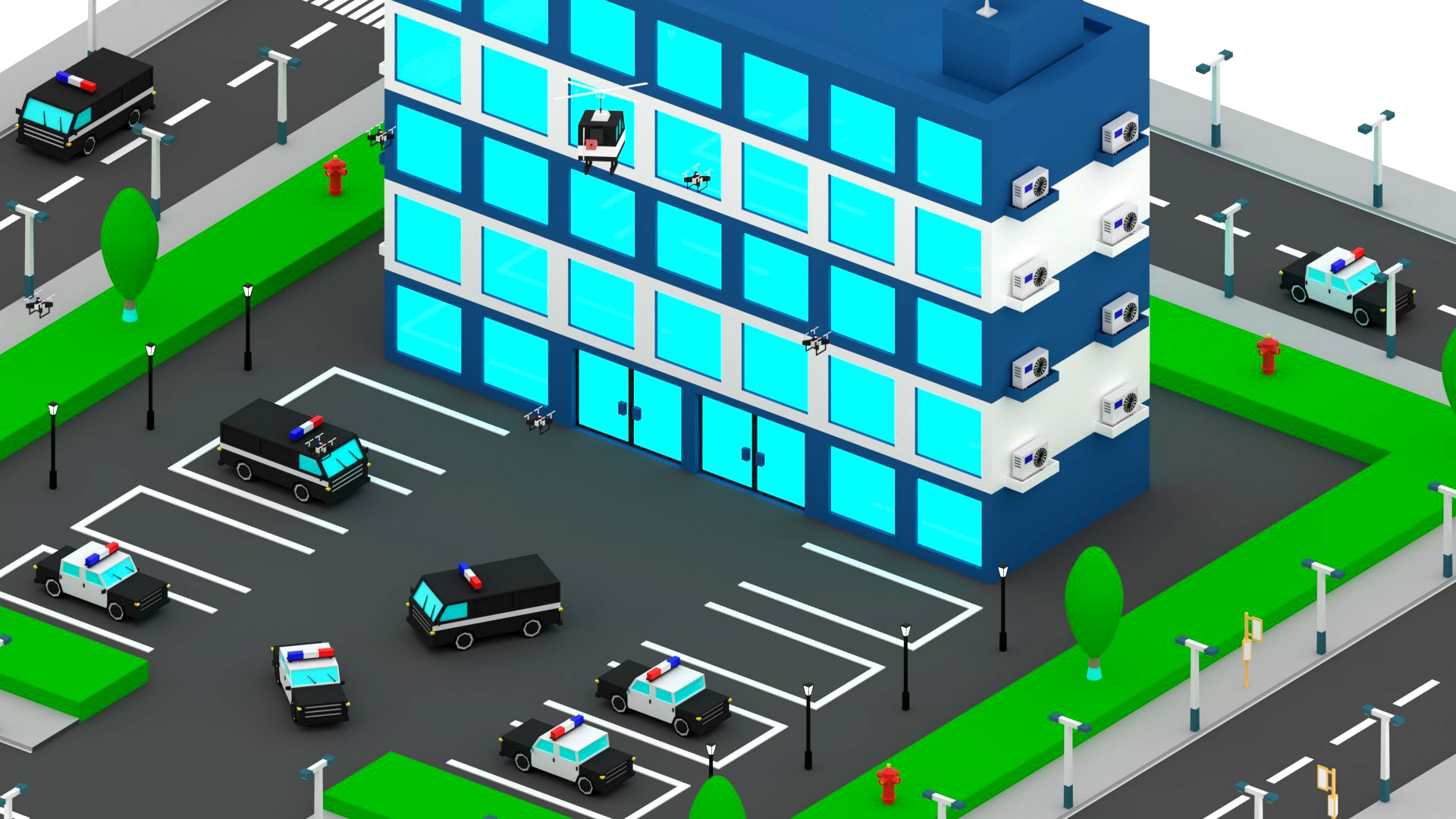 Cartoon Police Station Package 3d model