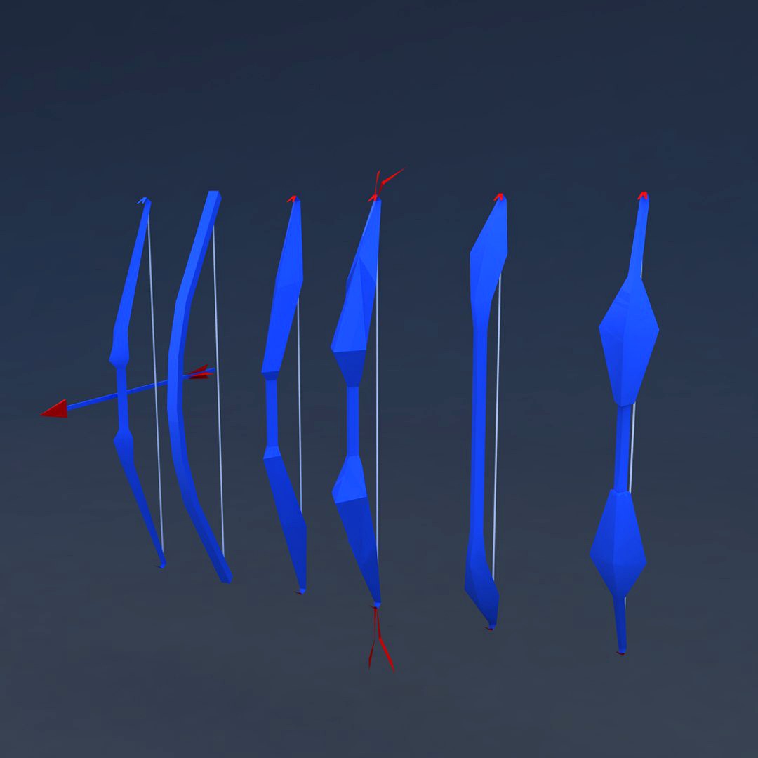 Low poly bow and arrow in different styles 3d model