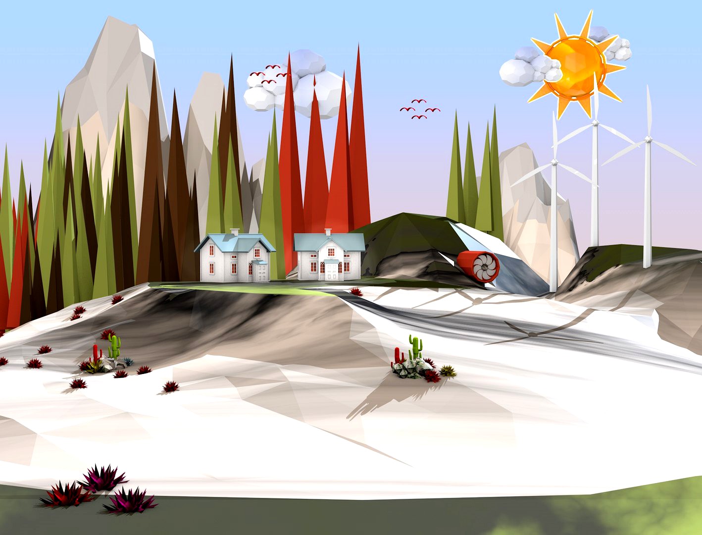 Cartoon Landscape Low Poly 3d model