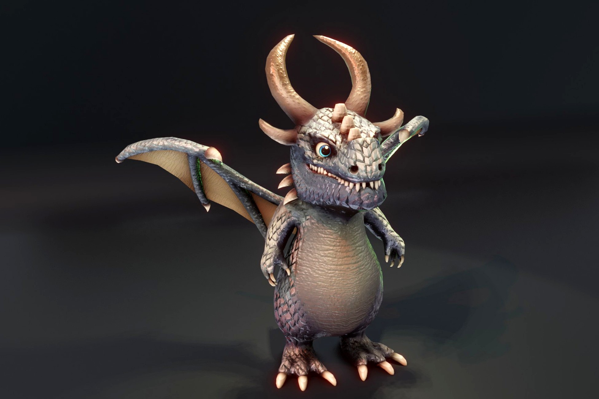 Cartoon Iron Dragon Animated Low-poly 3D Model