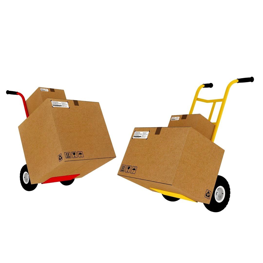 Hand Truck With Corrugated Cargo Shipping Boxes 3d model
