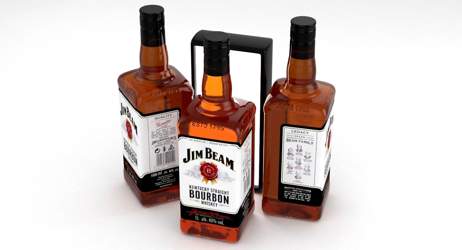 Jim Beam Bourbon Whiskey 1L Bottle 3d model