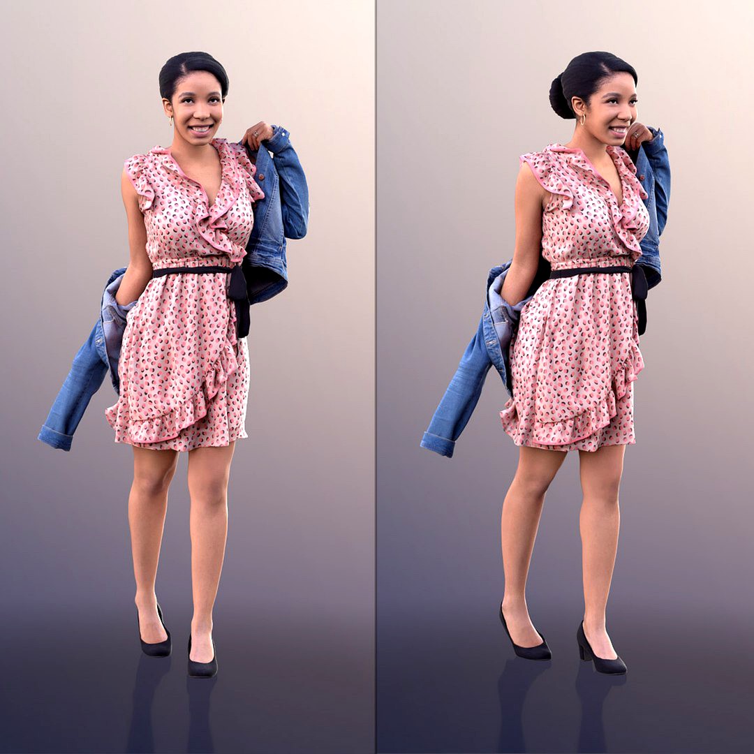 10969 Yanelle - Woman in Summer Dress Putting on Jacket 3d model