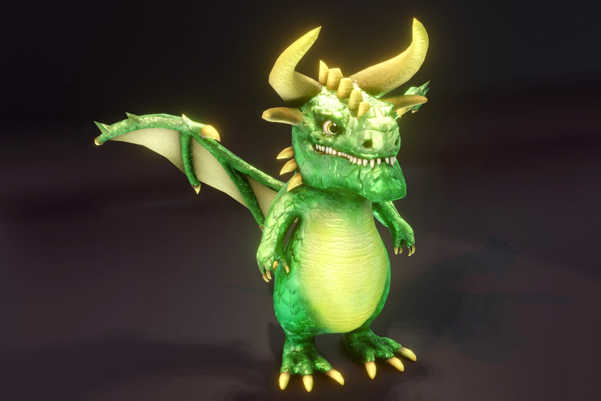 Cartoon Emerald Dragon Animated Low-poly 3D Model