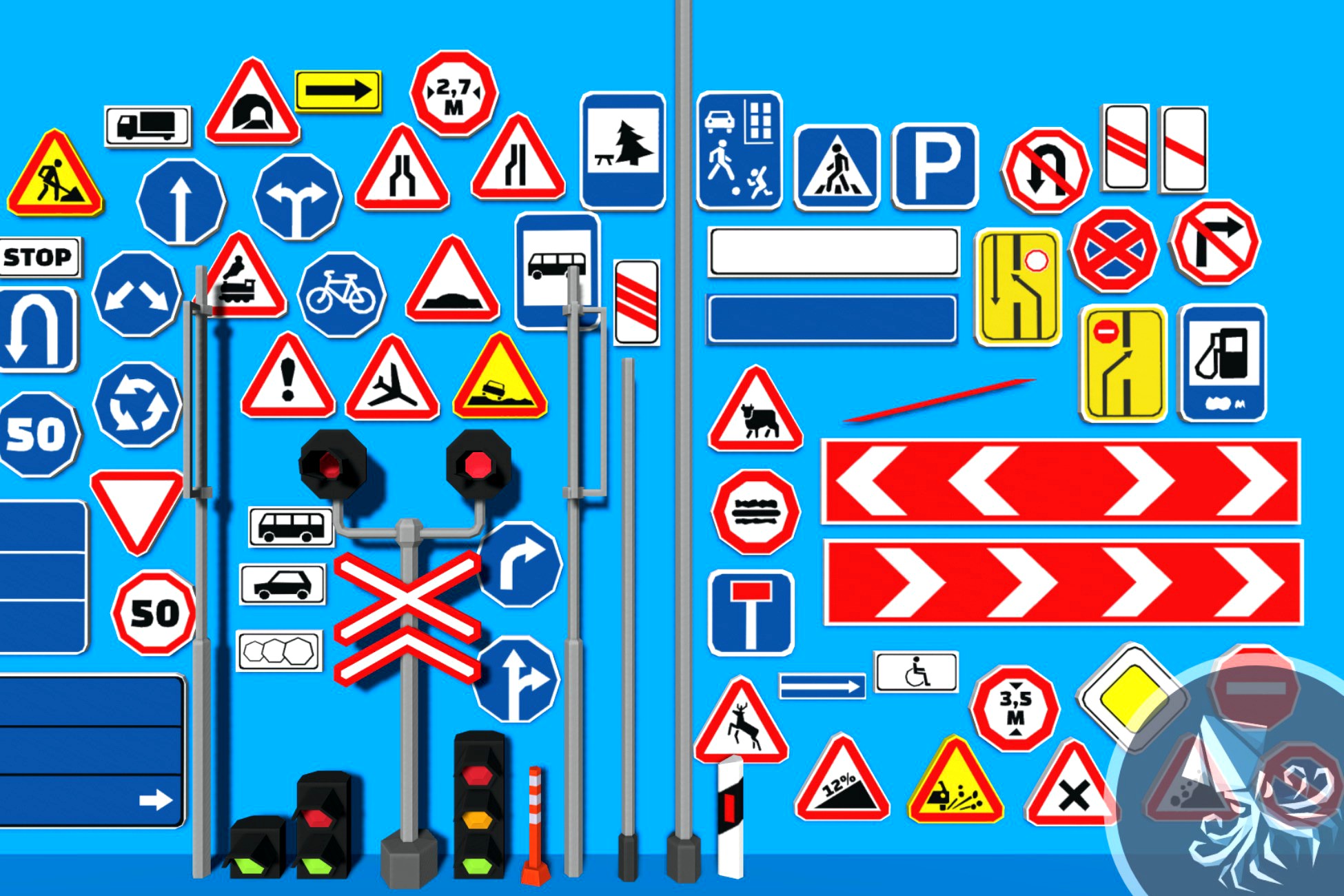 POLY ROAD MARKINGS AND SIGNS 3d model