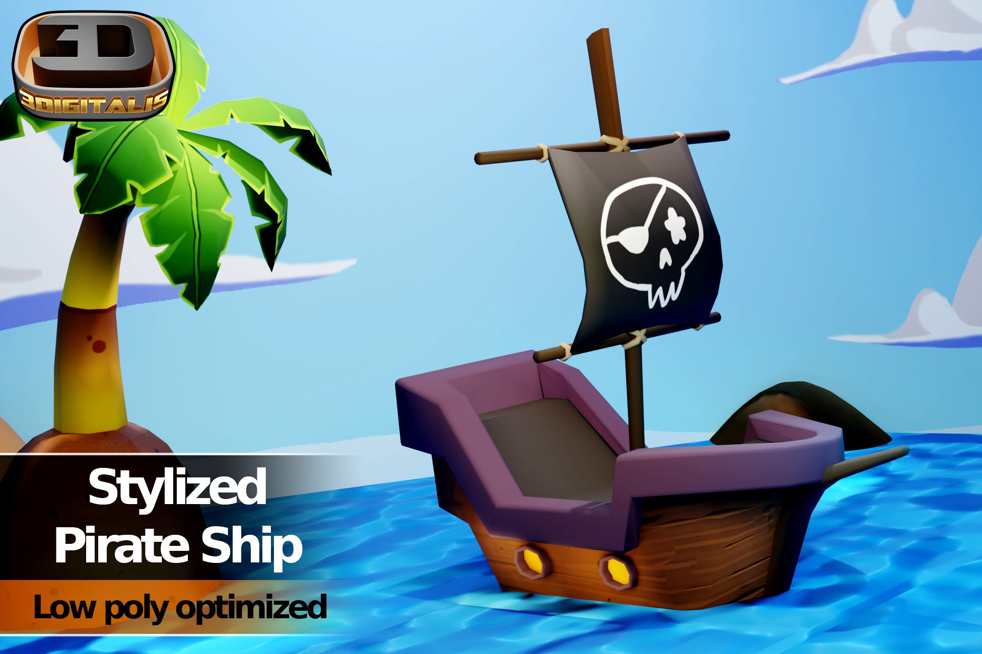 Stylized Pirate Ship Low Poly 3d model