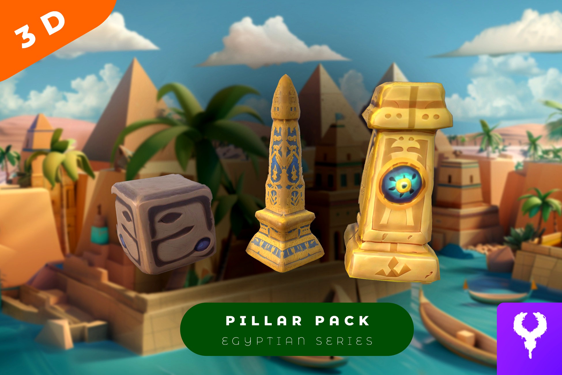 Cartoon Egyptian Pillar Pack 3d model