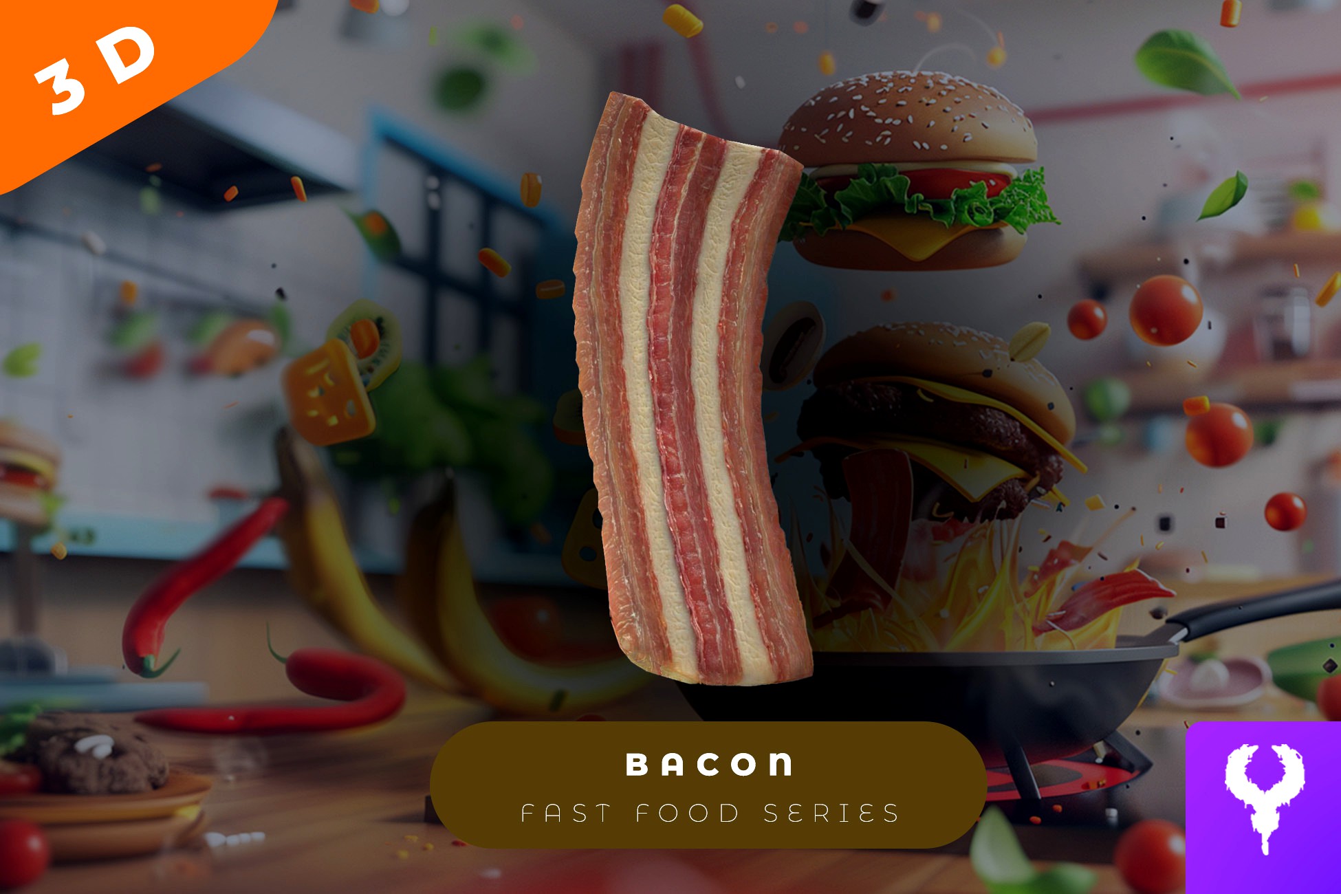 Cartoon Bacon 3d model