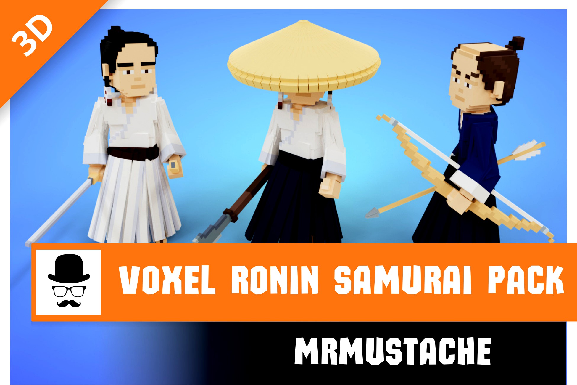 Voxel Ronin Samurai Pack 3d model