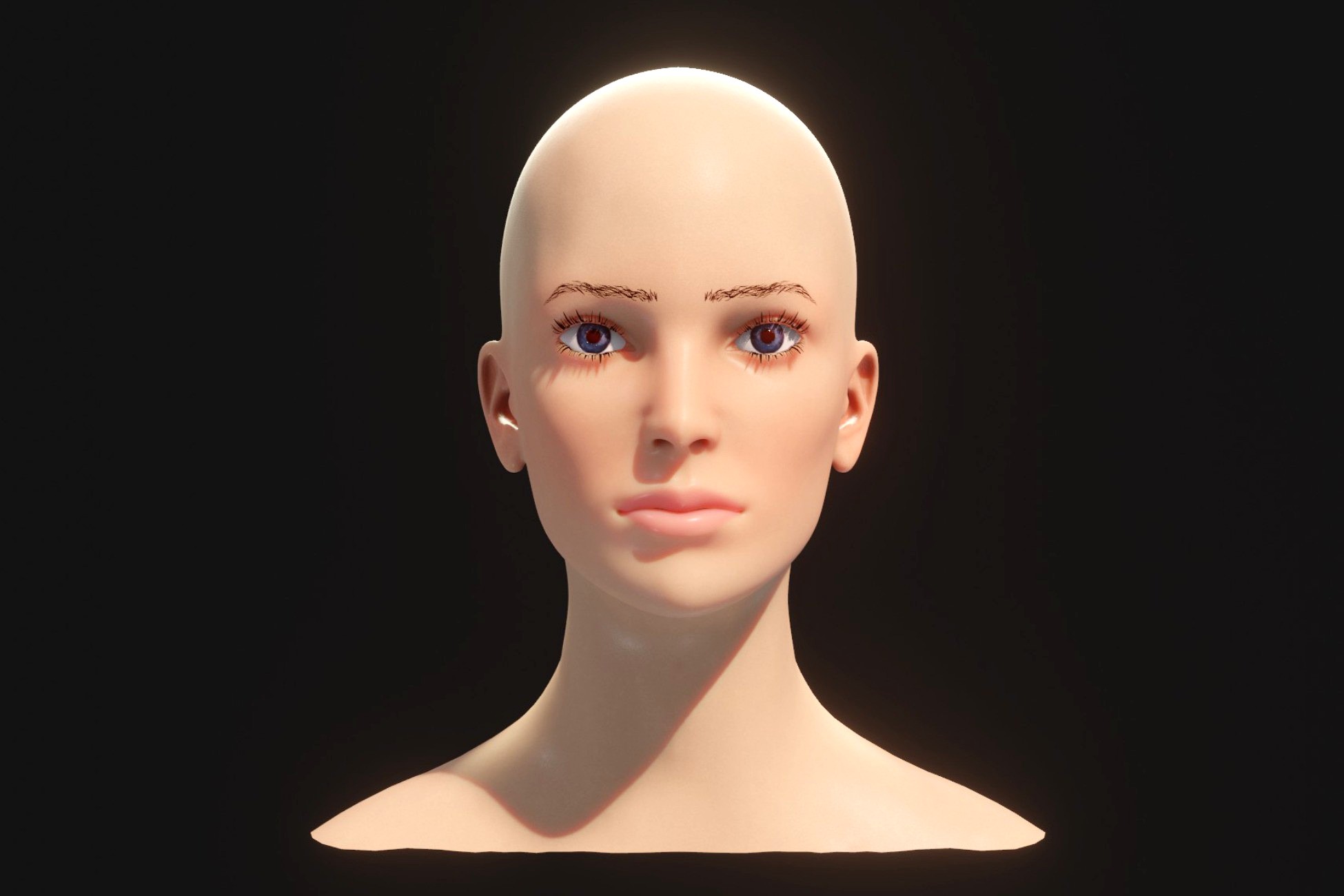 Realistic Female Head 3D Model (Low-Poly, Game-Ready, Animated, Built-In)
