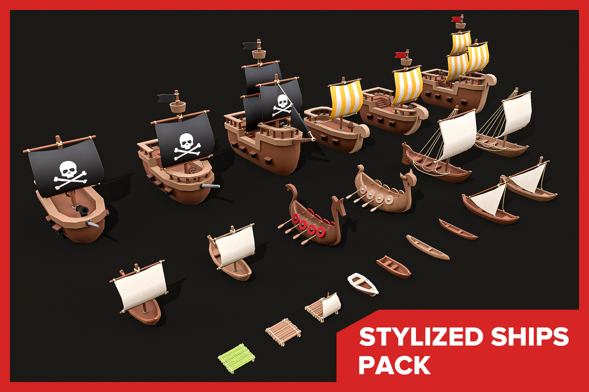 Stylized Ships Pack 3d model