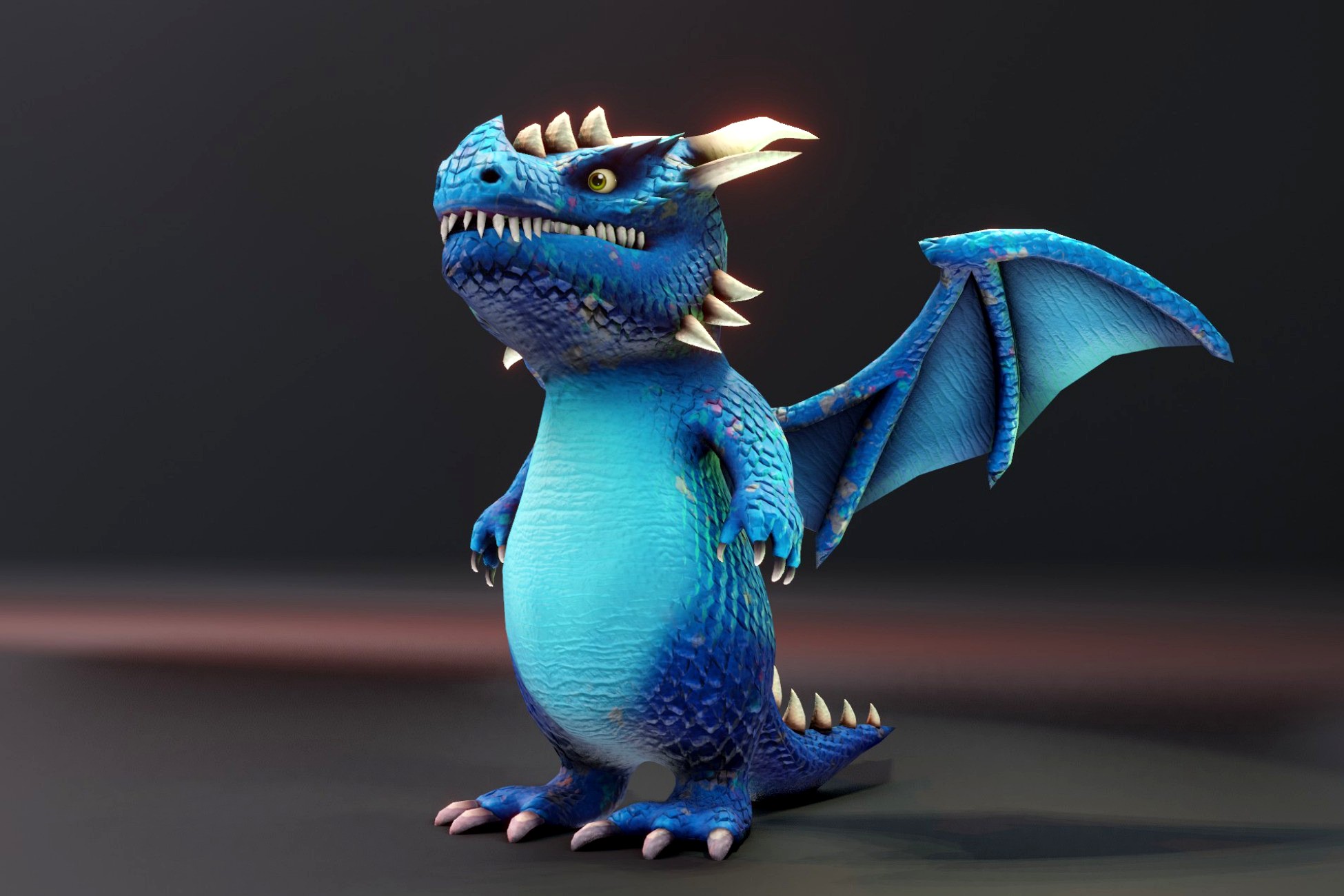 Stylized Blue Dragon 3D Model (Low-Poly, Game-Ready, Animated, Built-In)