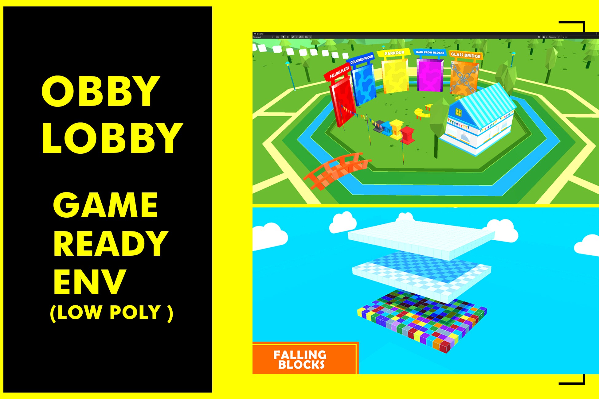Toon Low poly obby lobby mobile environment - Game ready 3d model