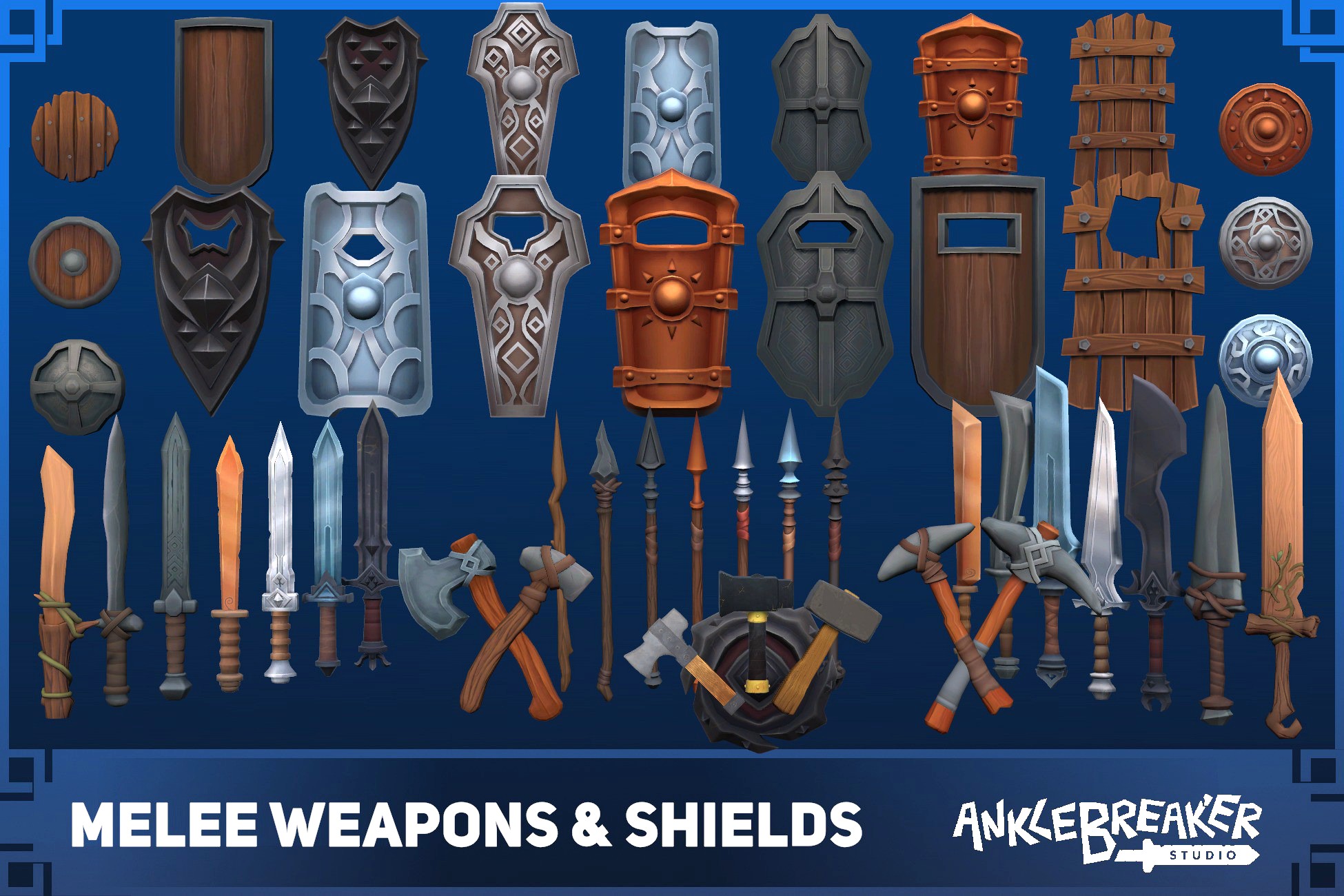 Stylized Melee Weapons & Shields | MEGAPACK#1 3d model